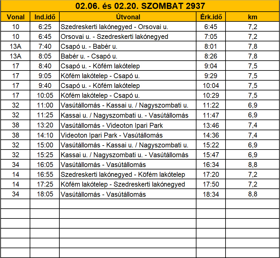 Székesfehérvár Városportál - E-busz menetrend - 2021.02.06. és 2021.02.20. SZOMBAT