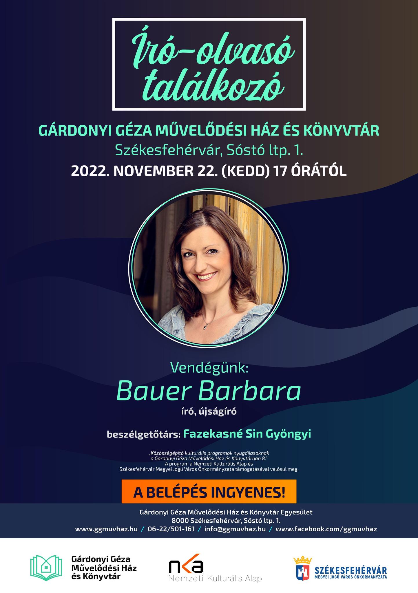 Székesfehérvár Városportál - Bauer Barbara érkezik kedden író-olvasó ...